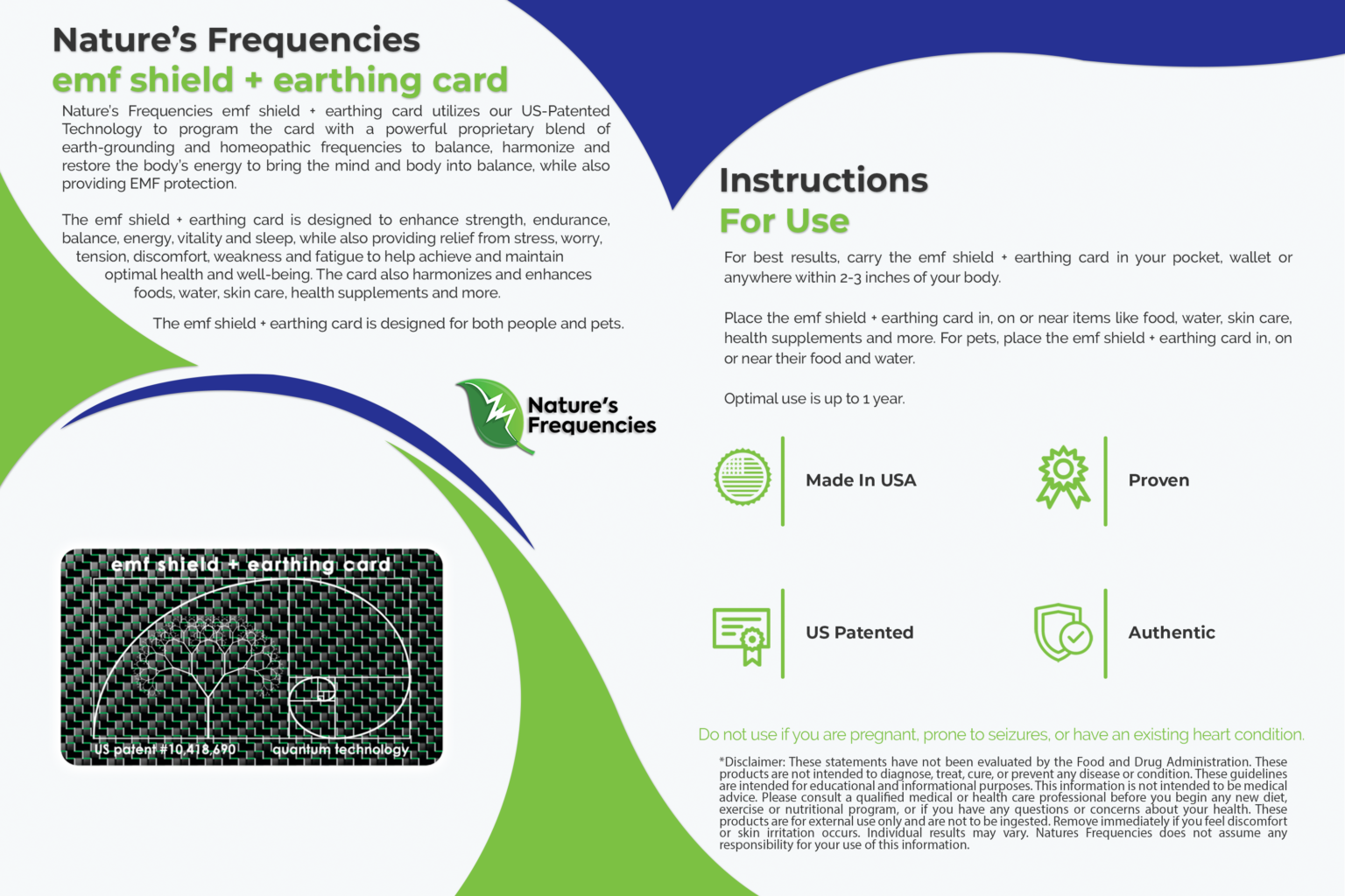 Nature’s Frequencies emf shield + earthing card – Natures Frequencies